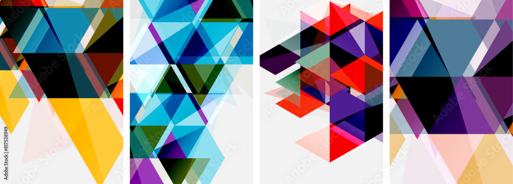 Colorful bright triangles with various colors and transparencies ...