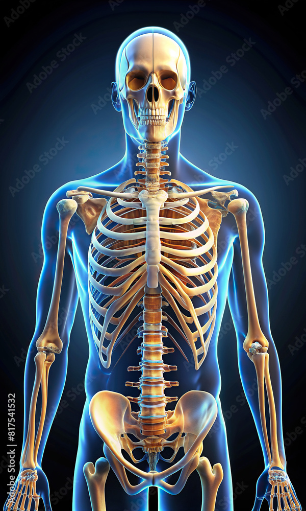 Detailed shot of human bones, featuring bone density, marrow, and ...