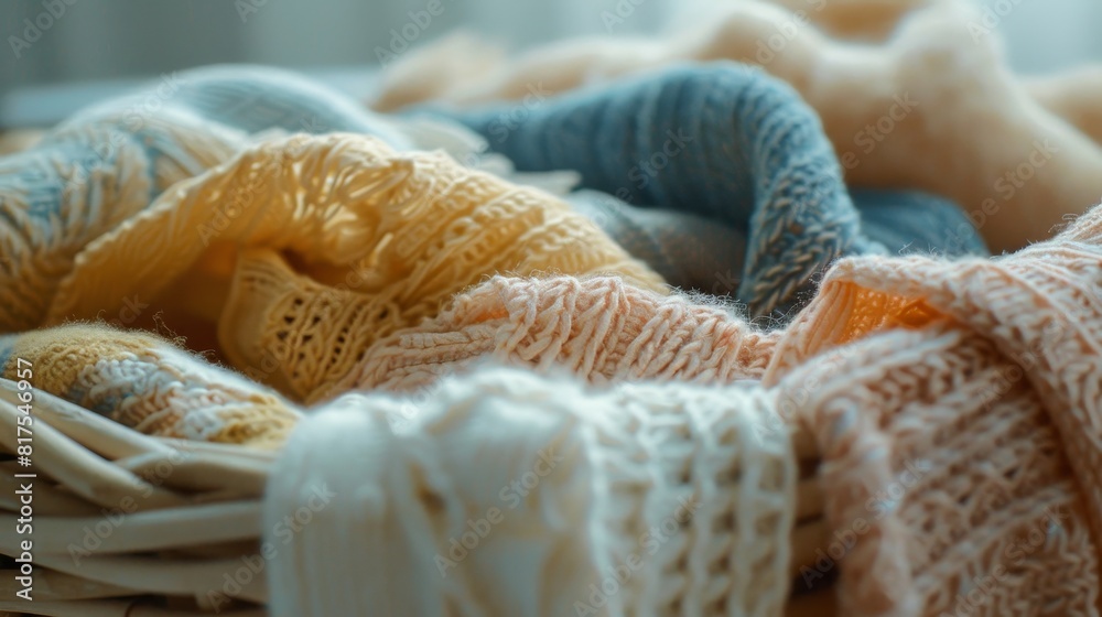 Soft and fluffy freshly washed clothes in a close-up, showcasing their ...