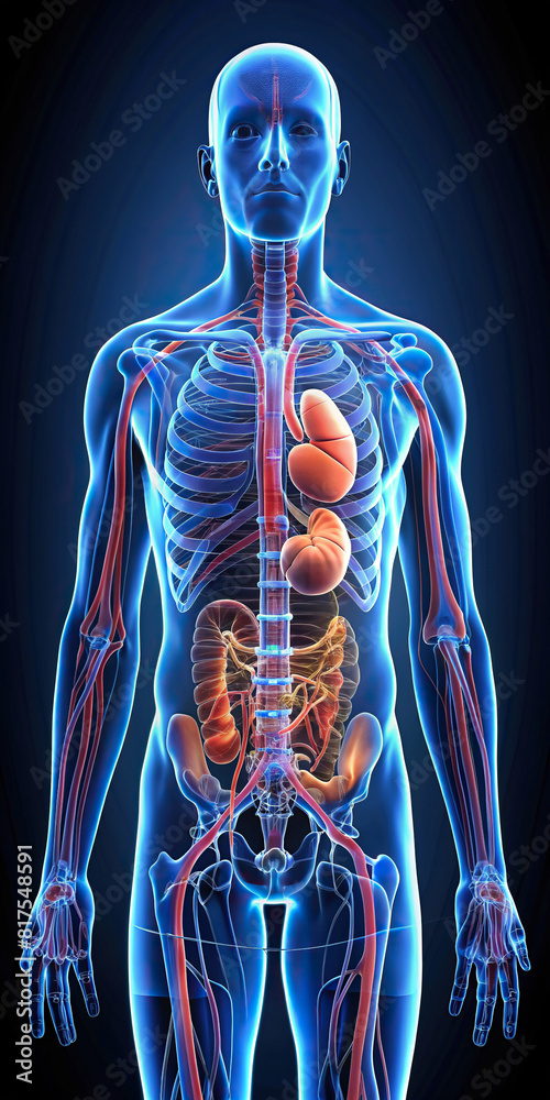 Detailed image of human excretory system showing kidneys, bladder, and ...