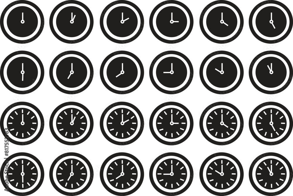 Time and Clock icons Vectors Set. Circle arrows icons, business watch ...