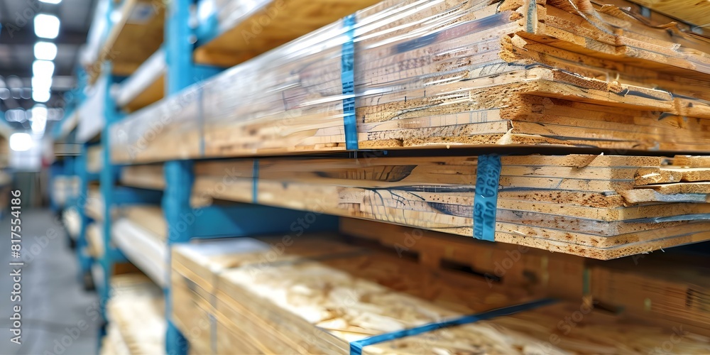 OSB sheets stacked neatly in hardware store warehouse for customer ...