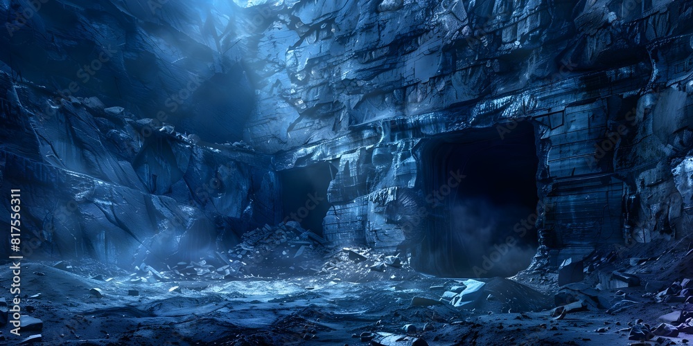 Abandoned mining quarry with collapsed tunnels and unstable cliffs in ...