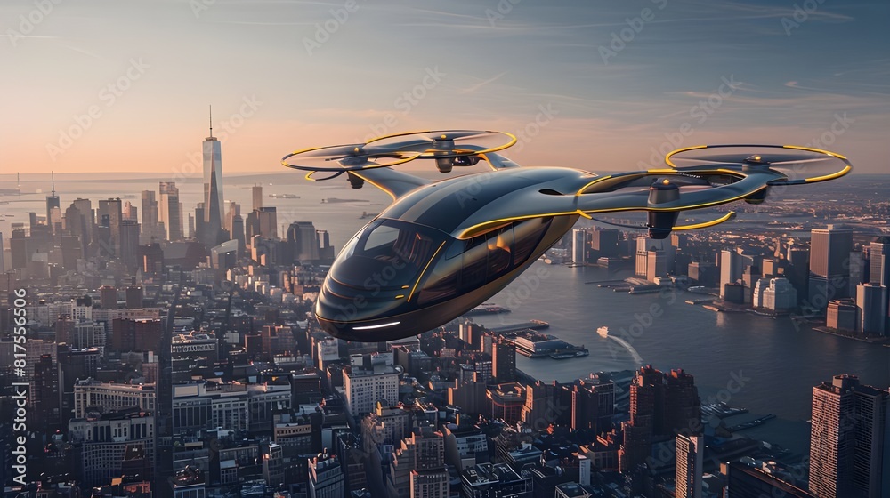 Futuristic architecture cityscape with high tech flying car, autonomous ...