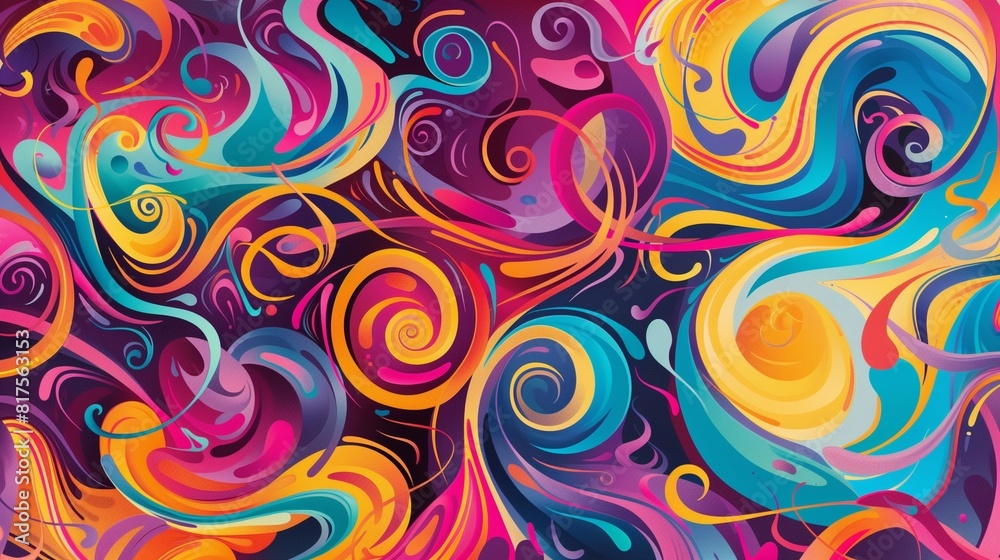 : Whimsical abstract pattern with playful calligraphic swirls and loops ...