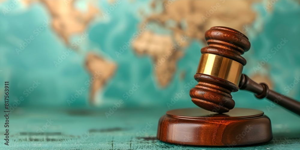 Global environmental laws symbolized by a world gavel on a green background. Concept ...