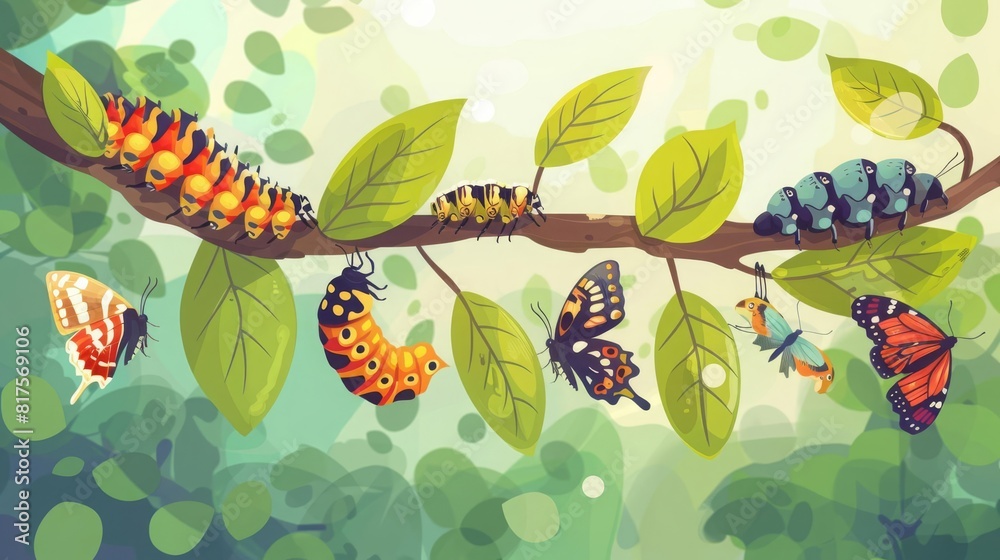 Butterfly development stages caterpillar larva, pupa, imago Life cycle ...