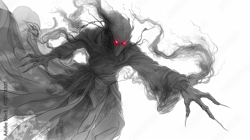 An evil entity lurking in the shadows, its silhouette outlined in a ...