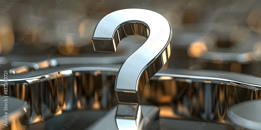 D silver question mark with evenly spaced gaps in a polished logo ...