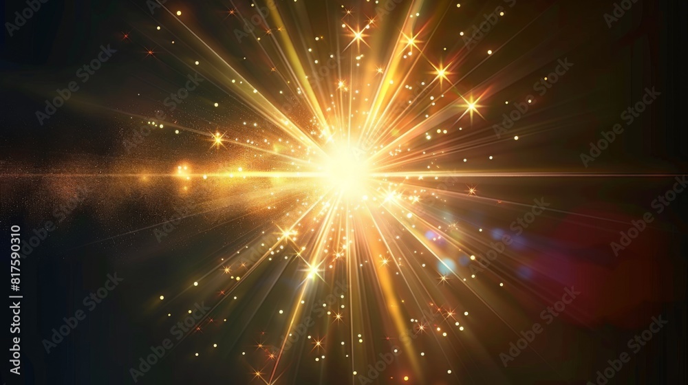 A high-contrast lens flare effect on a deep black background, designed ...