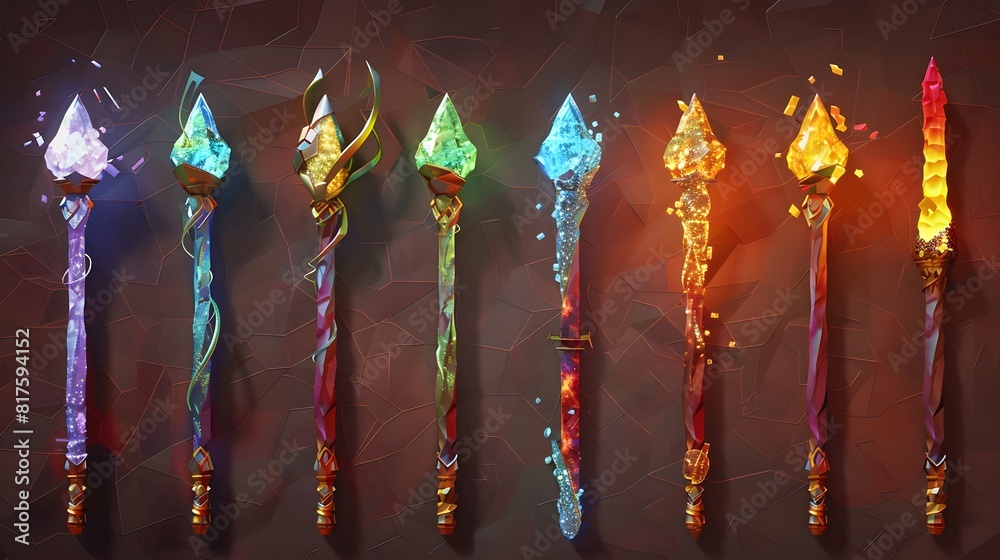 Low Poly Art of Wands made from alien materials found on Mars Stock ...