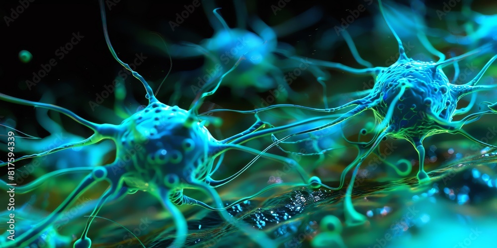 Neurons with SynapsesGenerate a closeup image of neuron cells under a ...