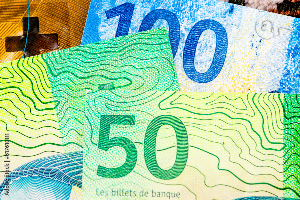 CHF money banknotes, detail photo of swiss franc Stock Photo | Adobe Stock