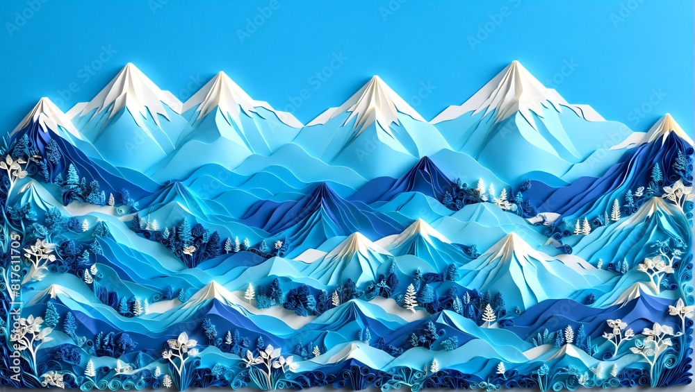 Paper collage. Paper art. Mountains. Trees. Landscape made of paper ...