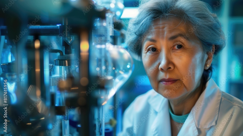 The picture of the senior asian female scientist in her early 60s ...