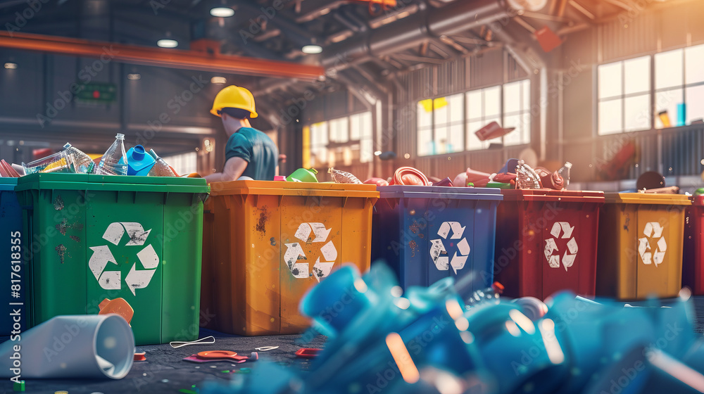Employees of the local waste recycling station manually sort the ...