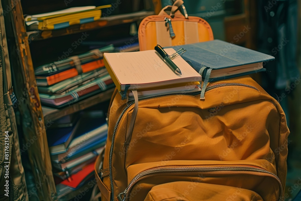 Backpack Essentials: Close-up shots of backpacks filled with books ...