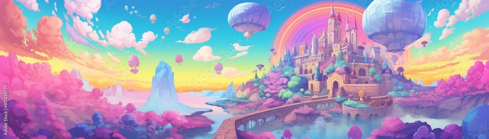 Pastelcolored pixel art game scene, animators fantasy world illuminated ...