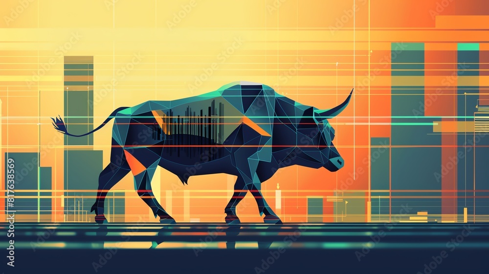 bull market flat design side view finance animation Tetradic color ...