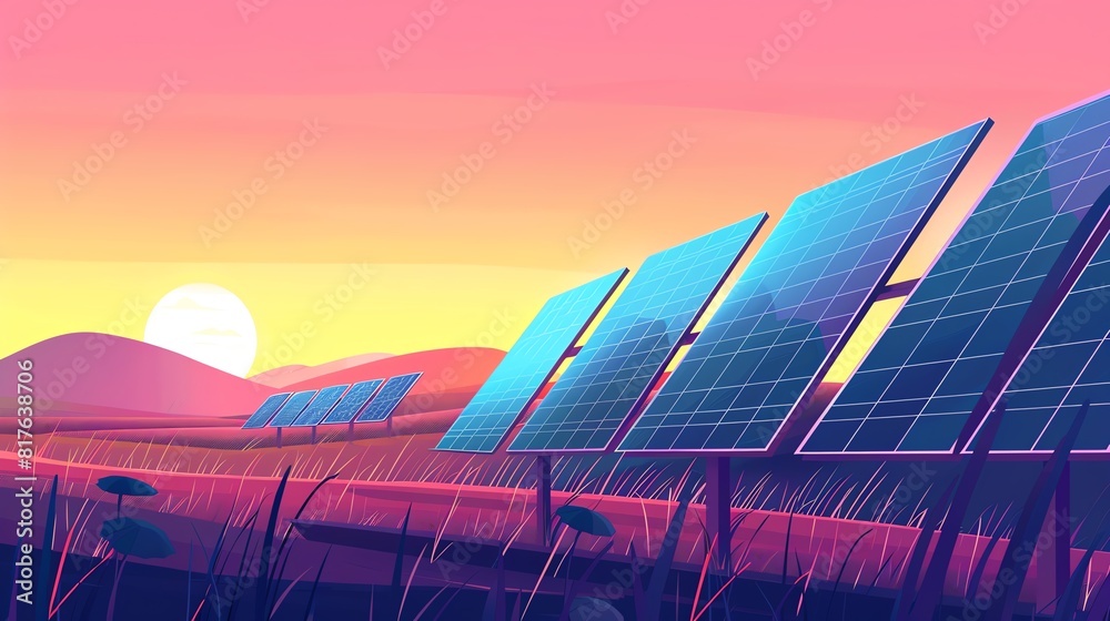 bifacial solar cell flat design front view renewable cartoon drawing Triadic Color Scheme Stock ...