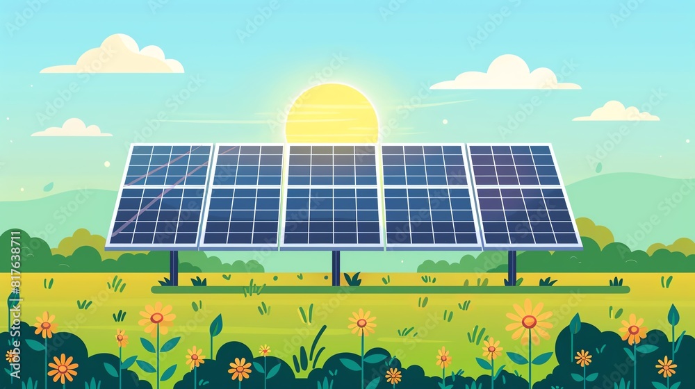 bifacial solar cell flat design front view renewable cartoon drawing ...