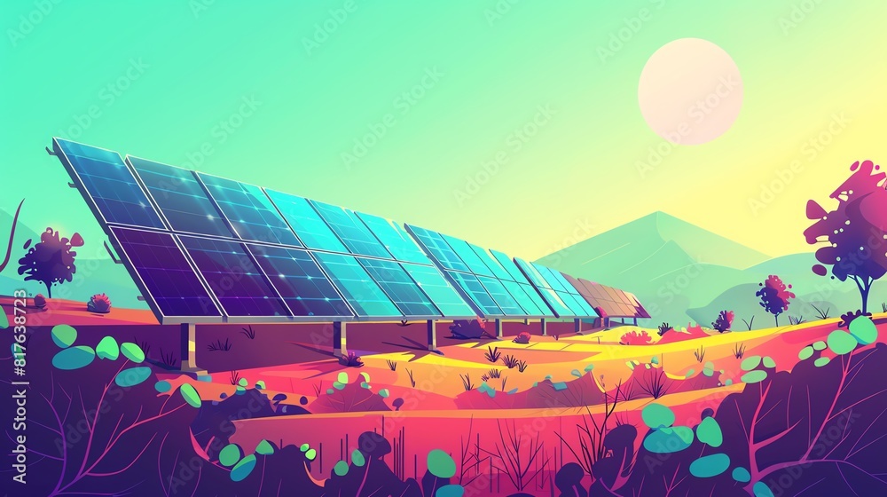 bifacial solar cell flat design front view renewable cartoon drawing Triadic Color Scheme ...