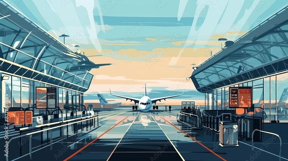 Airport Xray flat design top view luggage screening theme water color ...