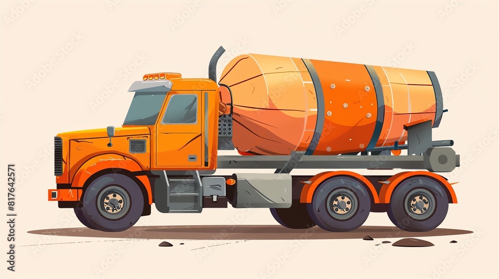 cement truck flat design side view building site cartoon drawing ...