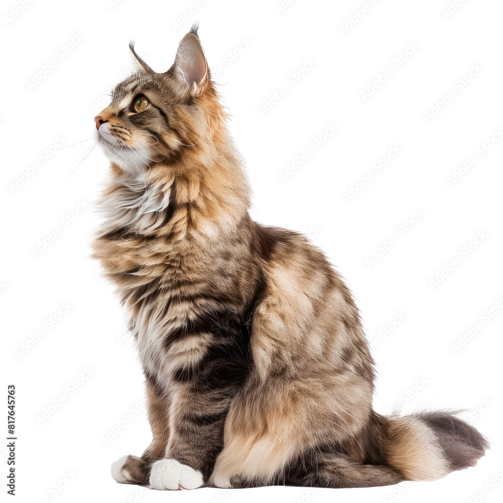 Maine Coons pet side view full body isolate on transparency background ...