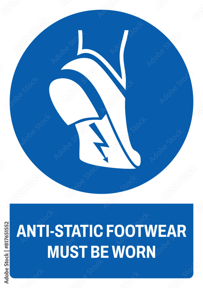 ISO mandatory safety signs_anti-static footwear must be worn size a4/a3 ...