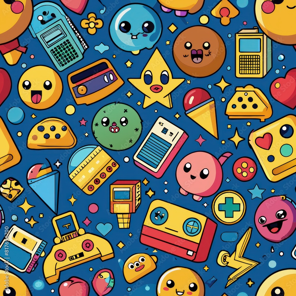 Seamless pattern of retro-inspired arcade game sprites and icons ...