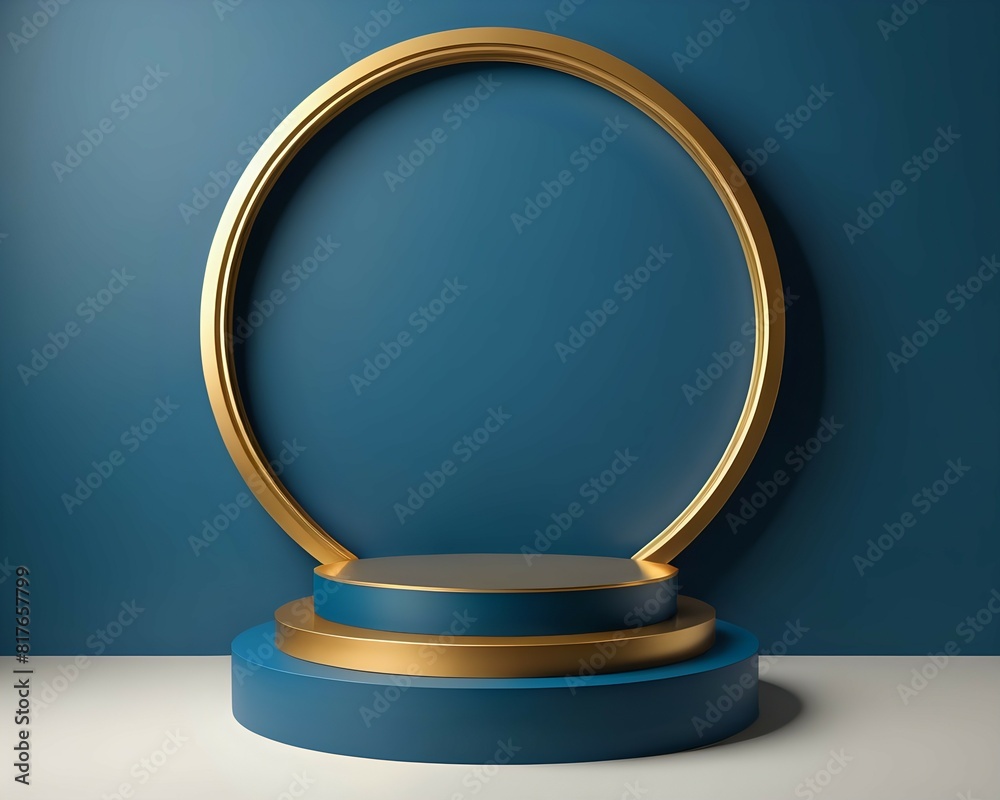 Blue and gold luxury podium stage background for product display with ...