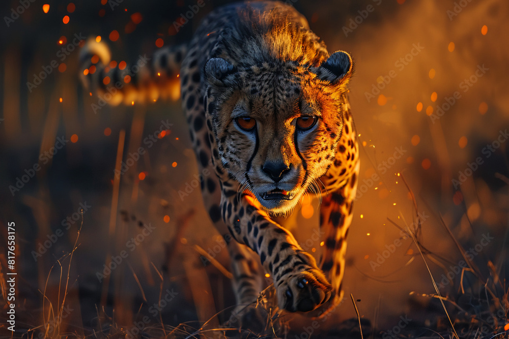 Depict the adrenaline-fueled pursuit of a cheetah as it races after its ...