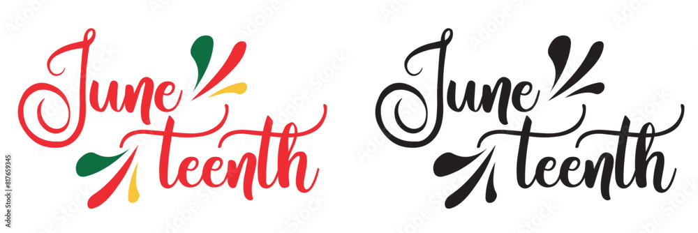 Juneteenth freedom day, hand-written text, typography, hand lettering ...