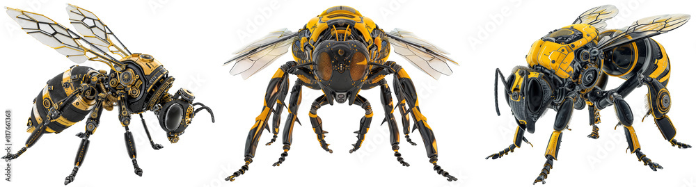 Robotic bee collection, side and front view, isolated on a transparent ...