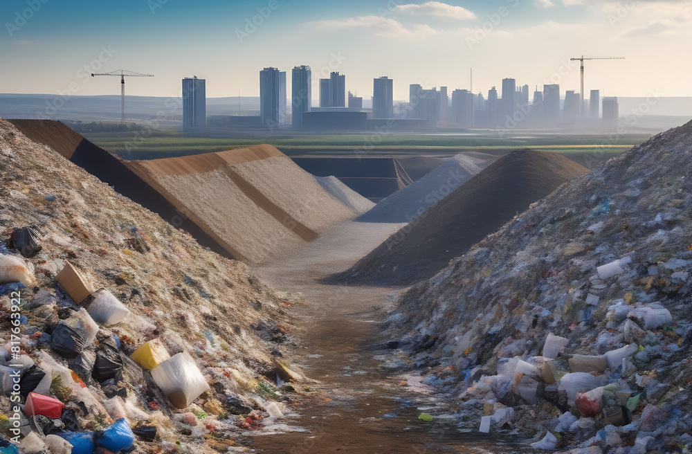 The city dump. Landfill with garbage waste on the background of a ...