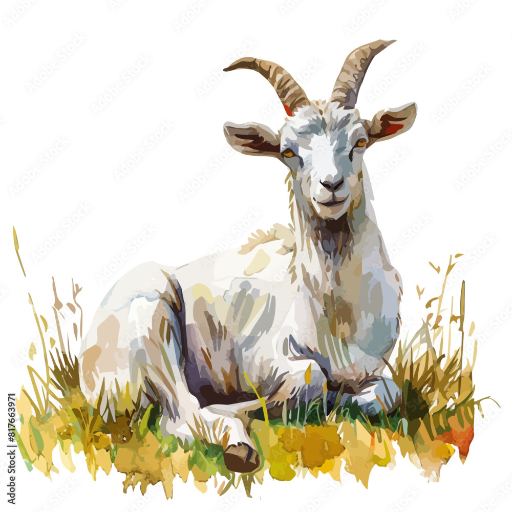 Watercolor drawing of a goat, isolated on a white background ...