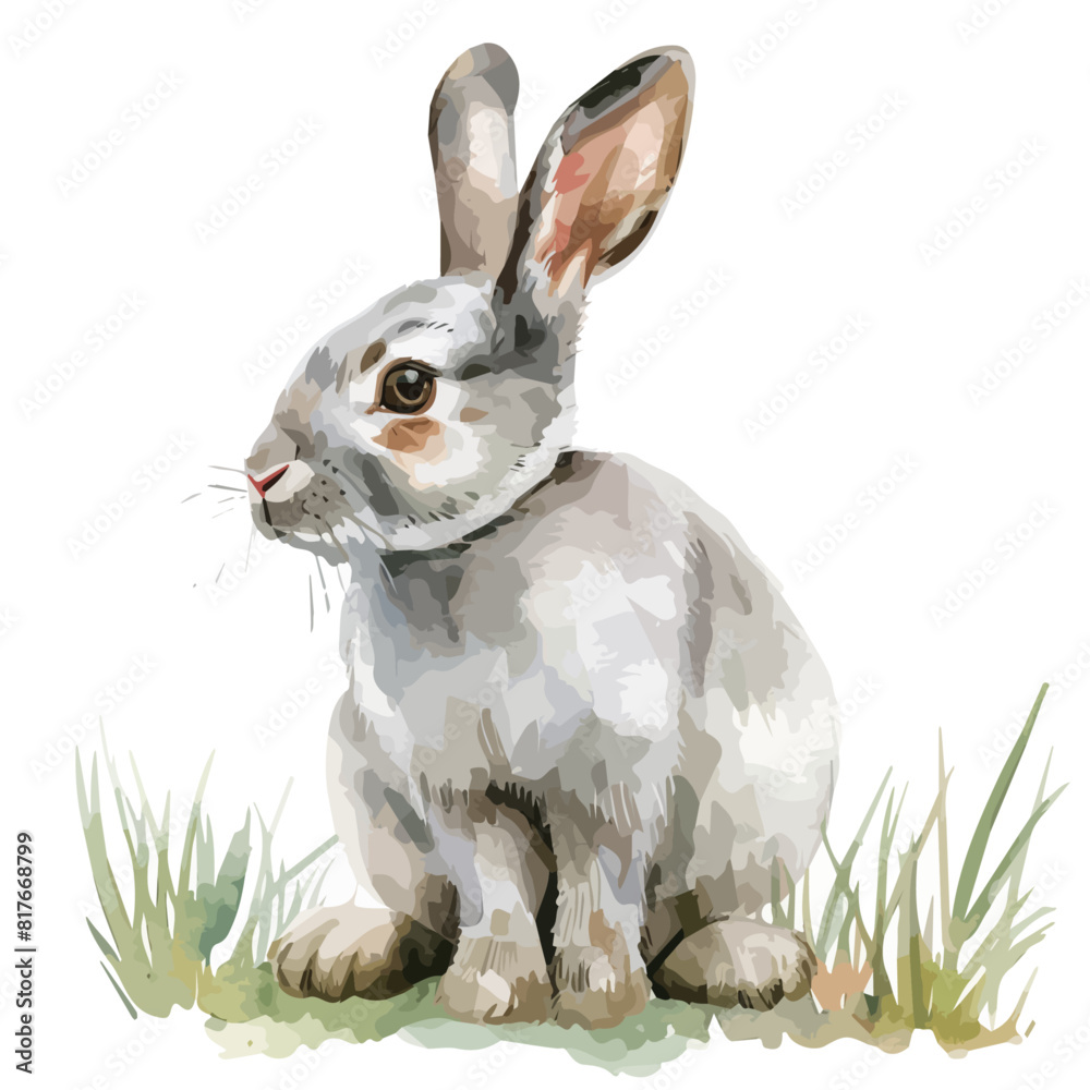 Watercolor painting of a rabbit, isolated on a white background, rabbit ...