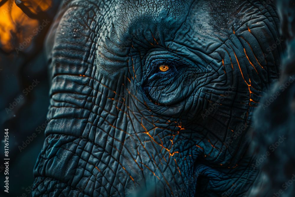 Imagine a surreal close-up shot of an elephant's wrinkled skin ...