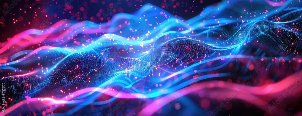 Abstract Blue and Pink Light Waves Art, Modern Dynamic Light ...