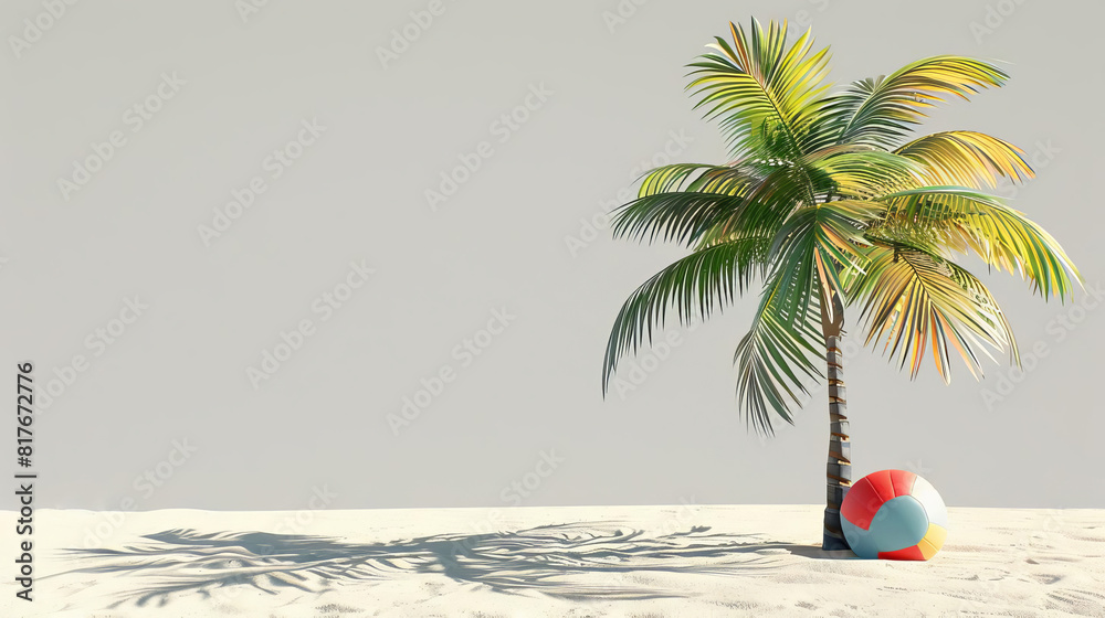 Cartoon clipart of a palm tree casting a playful shadow, with a beach ...