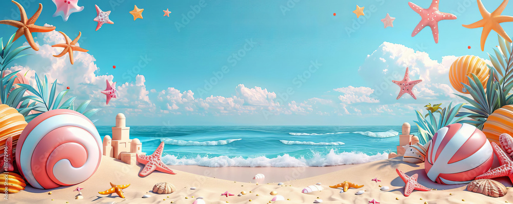 Cartoon of a beach party invitation with a playful border of ...