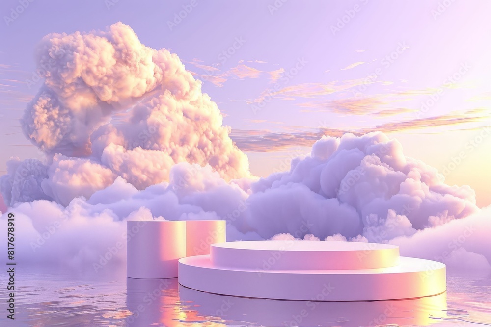An abstract 3d illustration of floating objects in a business-themed ...