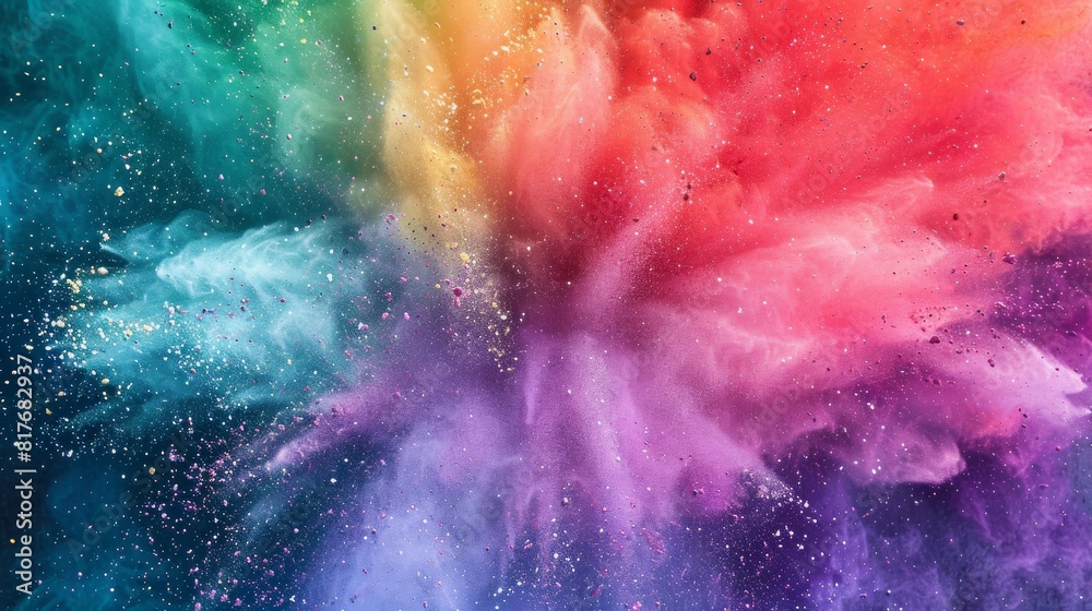 A vibrant burst of colored powder creates a dynamic and energetic ...