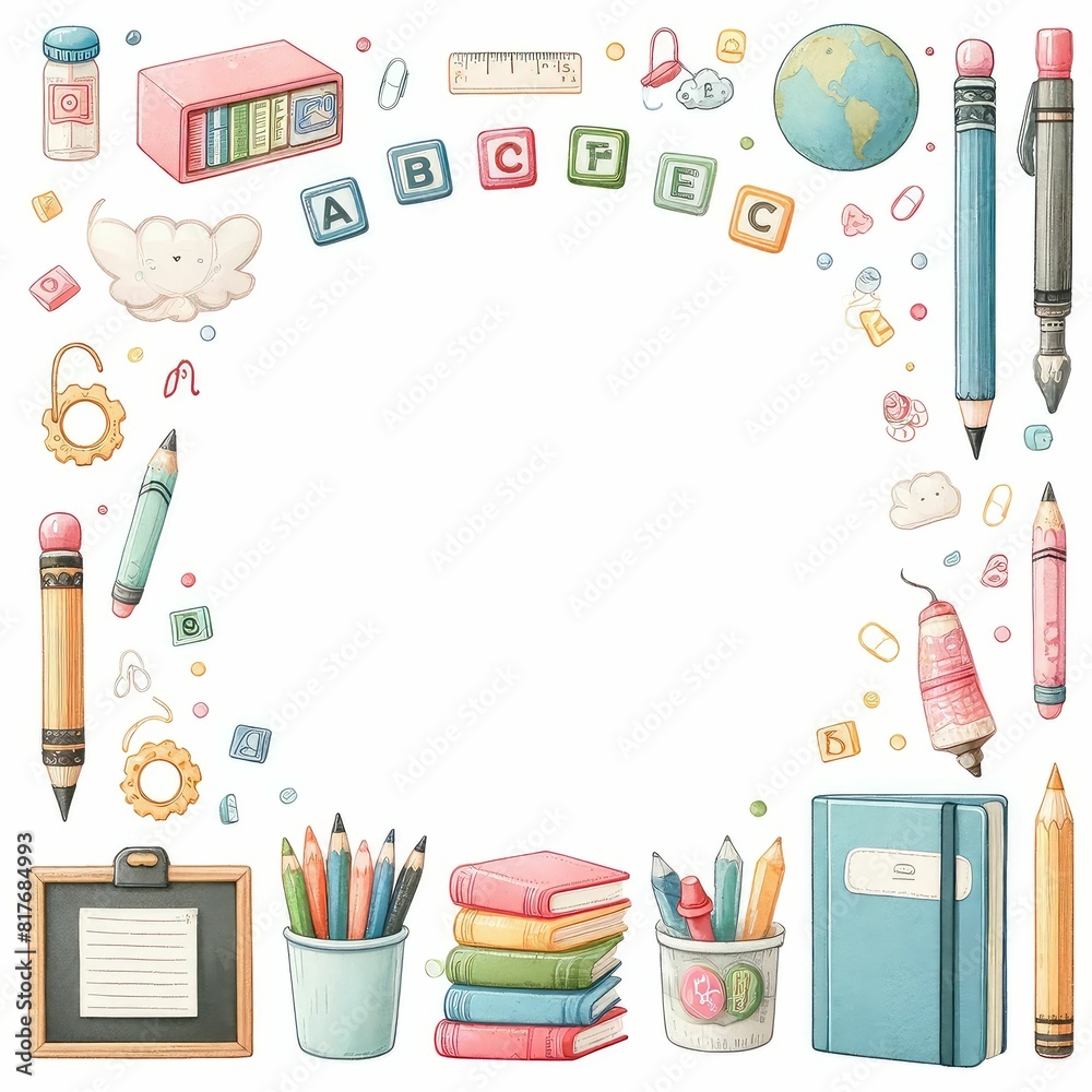 Education themed frame or border for photos and text, watercolor ...