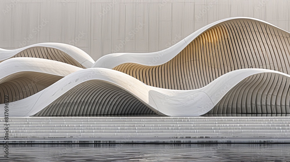 Render a scene of icebergs with smooth, sloping sides and gently ...