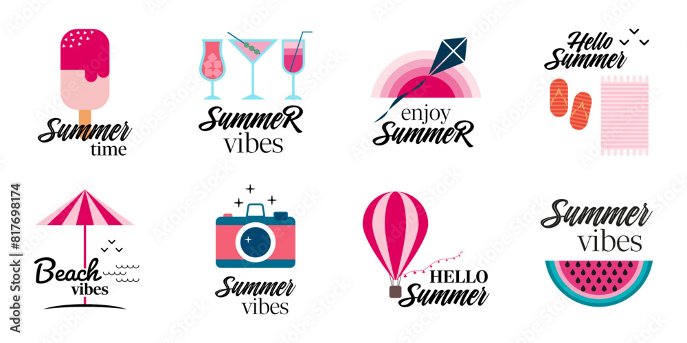 Summer mood illustration set in modern design. Summer vacation ...