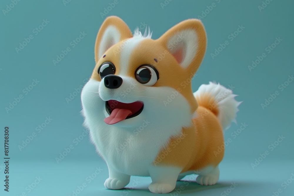 Simple fat cute funny kawaii fluffy cartoon orange corgi puppy, dot ...