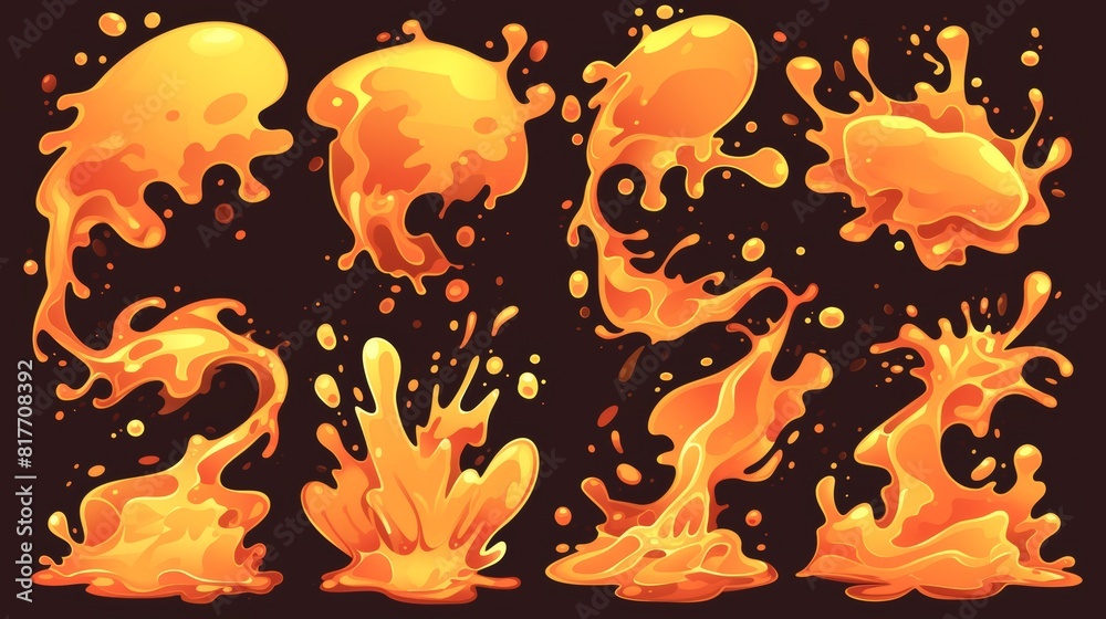 Flowing lava fire splash effect with yellow and orange colors. Cartoon ...