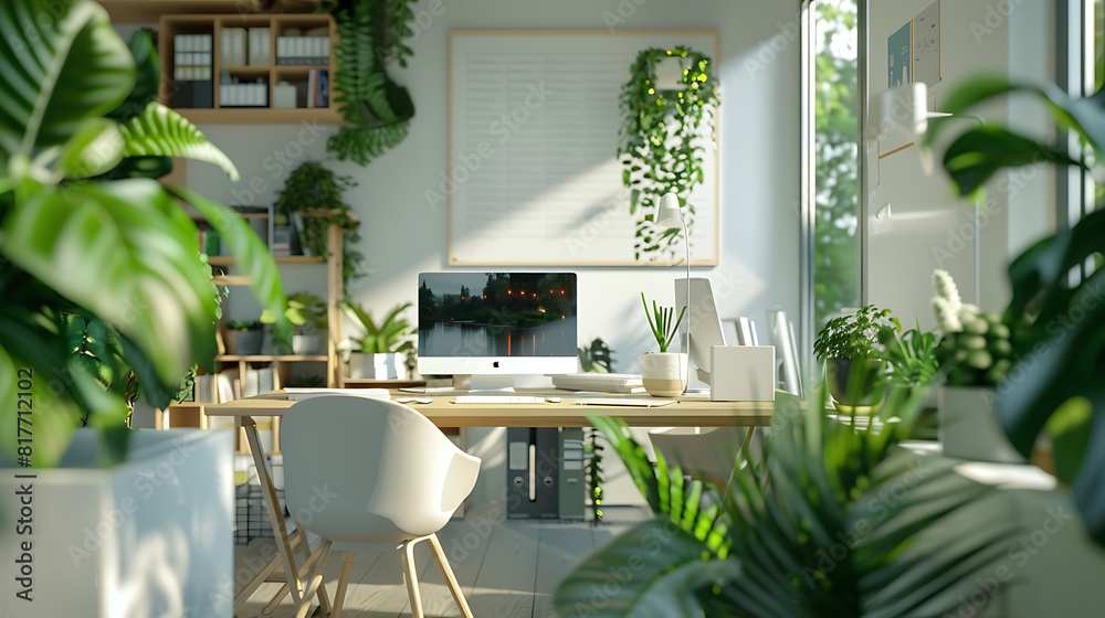 An office workspace with minimal paper usage, featuring digital devices ...